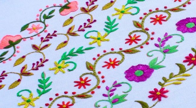 "6 Colorful Hand Embroidery Borderline Designs for Fashion Accessories ...